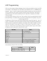 Understanding Lisp Programming Syntax Semantics And Functions Course Hero
