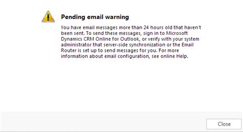Outlook Dynamics CRM Disable Pending Email Warning Notification Stack Overflow