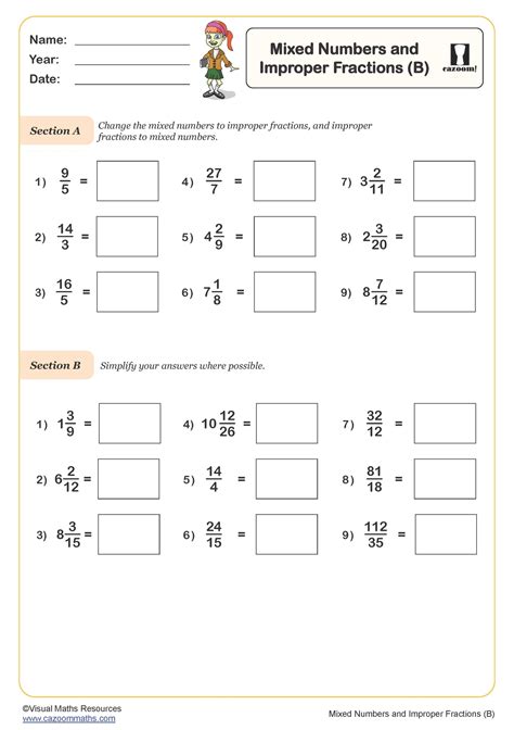 free printable improper fractions to mixed numbers
