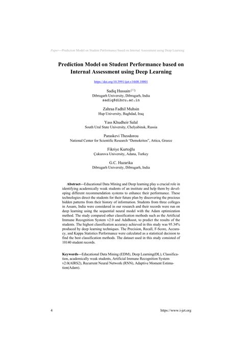 Pdf Prediction Model On Student Performance Based On Internal