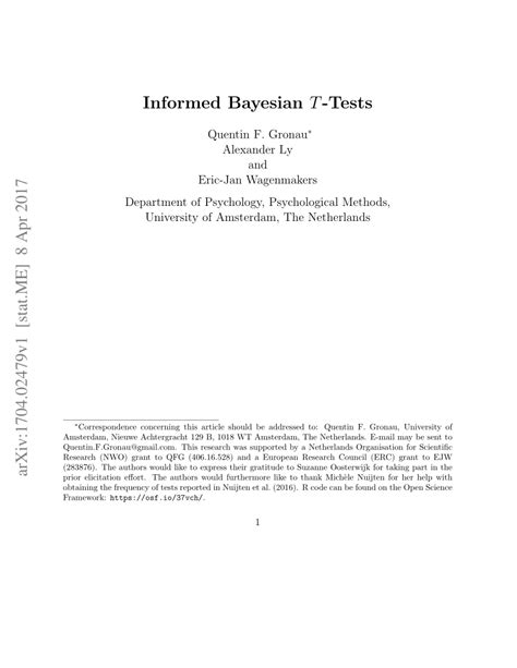 Pdf Informed Bayesian T Tests