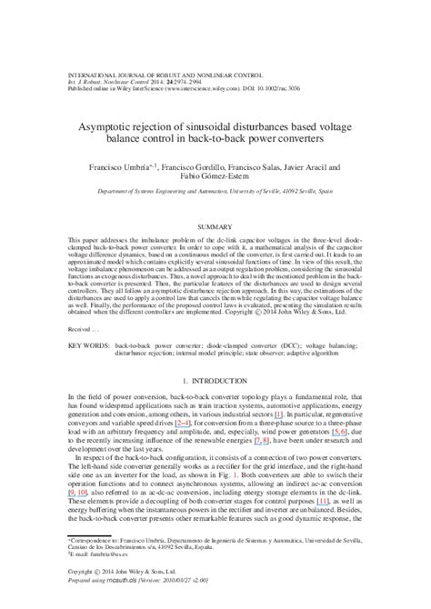 Pdf Asymptotic Rejection Of Sinusoidal Disturbances Based Voltage