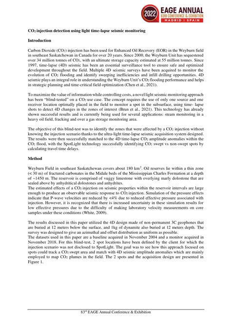 Pdf Co2 Injection Detection Using Light Time Lapse Seismic Monitoring