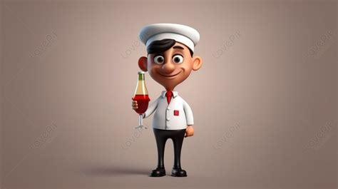 웨이터 만화를 들고 있는 와인의 3d 그림 레스토랑 서비스 배경 만화 배경 웨이터 배경 이미지 Hd 레스토랑 서비스