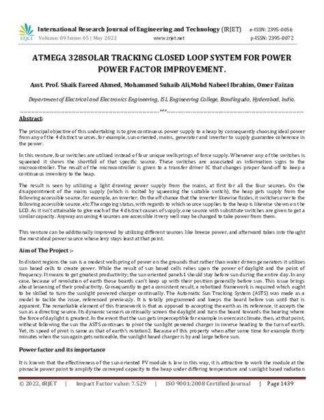 Pdf Atmega 328solar Tracking Closed Loop System For Power Power Factor Improvement Irjet