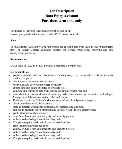 Free 12 Sample Data Entry Job Description Templates In Pdf Ms Word