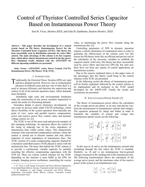 Pdf Control Of Thyristor Controlled Series Capacitor Based On Instantaneous Power Theory