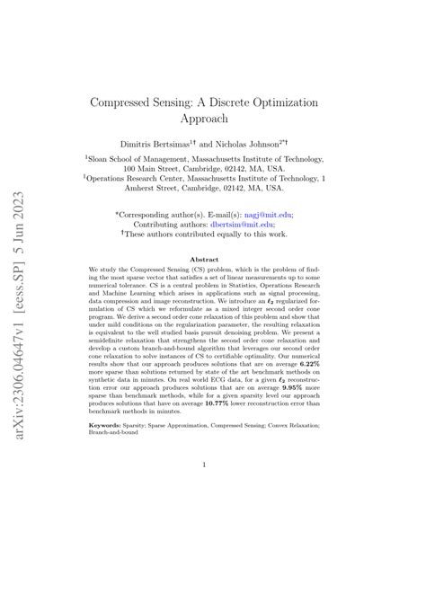 Pdf Compressed Sensing A Discrete Optimization Approach