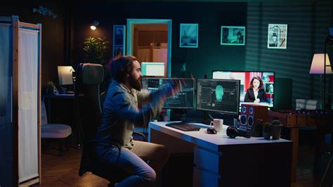 Ecstatic Man Celebrating After Awakening Ai Using Vr Headset Making It