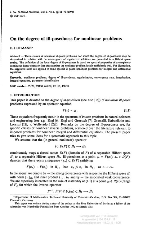 Pdf On The Degree Of Ill Posedness For Nonlinear Problems