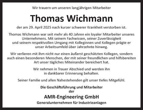 Traueranzeigen Von Thomas Wichmann Trauer In Nrw De