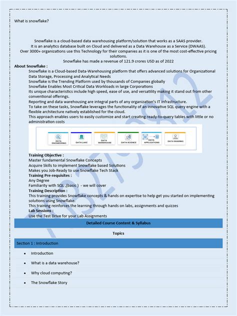 Snowflake Syllubus Pdf Databases Cloud Computing