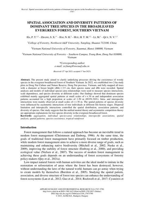 Pdf Spatial Association And Diversity Patterns Of Dominant Tree