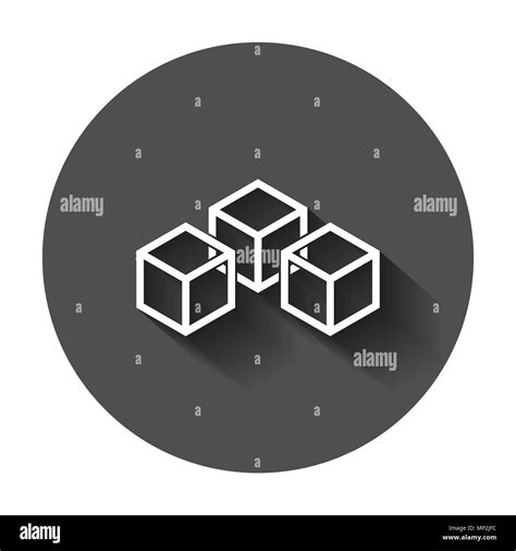 Blockchain Technology Vector Icon In Flat Style Cryptography Cube Block Illustration With Long