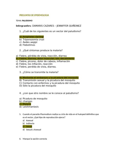 Preguntas De Epidemologia 4to Crt Pdf