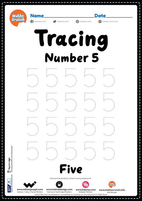 Tracing Number 5 Kindergarten Worksheet Free Printable Pdf