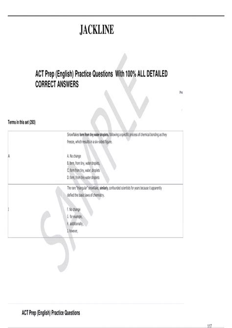 Act Prep English Practice Questions With 100 All Detailed Correct Answers English As