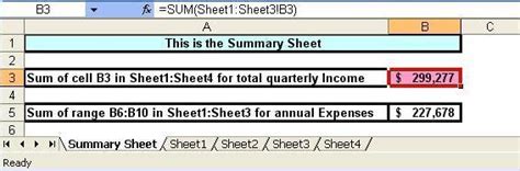 Toms Tutorials For Excel Summing Cells Across Worksheets Microsoft