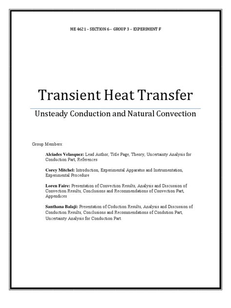 Analysis Of Transient Heat Transfer Via Unsteady Conduction And Natural Convection Pdf Heat