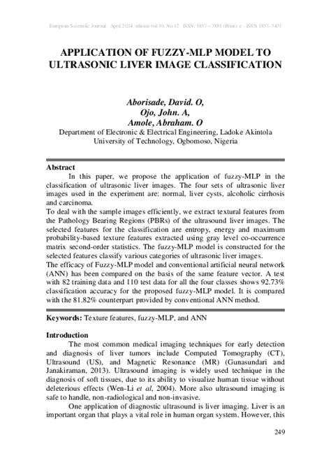 Pdf Application Of Fuzzy Mlp Model To Ultrasonic Liver Image Classification