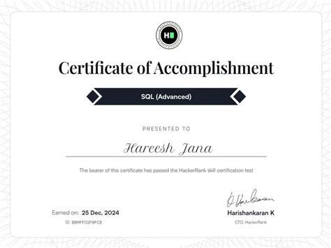 Sql Certification Dataanalytics Continuouslearning Hareesh Jana