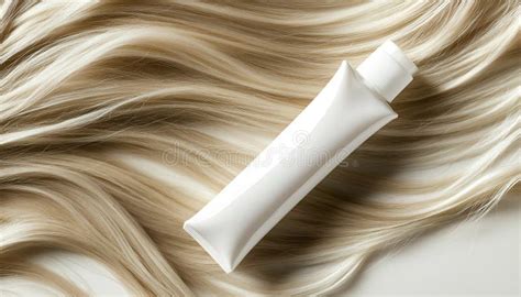 White Shampoo Or Conditioner Tube Lying On Blond Hair White Cosmetic