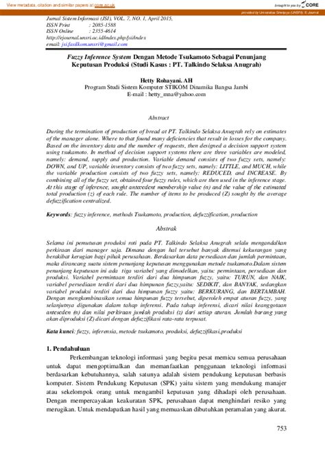 pdf fuzzy inference system dengan metode tsukamoto sebagai penunjang