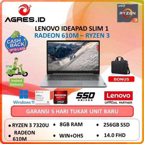 Jual Lenovo Ideapad Slim 1 14 R3 7320u 8gb 256ssd Radeon 610m W11 Ohs Fhd 512ssd Bundling Di