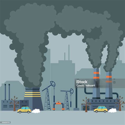 공기 중에 떠 다니는 산업 공장의 유독성 연기 오염을 일으키고 환경을 파괴합니다 환경 오염에 대한 스톡 벡터 아트 및 기타 이미지 환경 오염 구름 바람 Istock