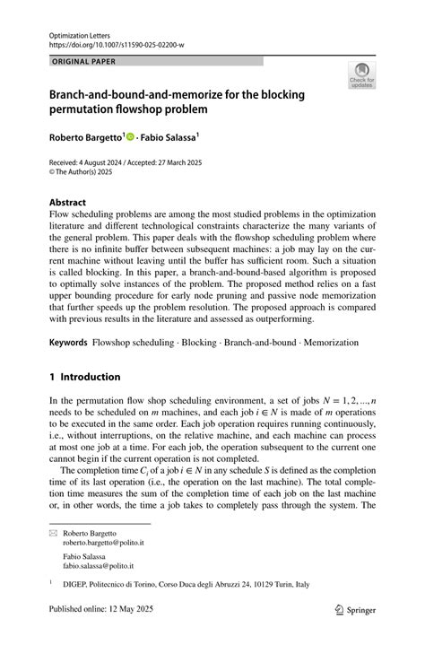 Pdf Branch And Bound And Memorize For The Blocking Permutation