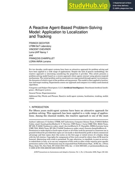 A Reactive Agent Based Problem Solving Model Pdf