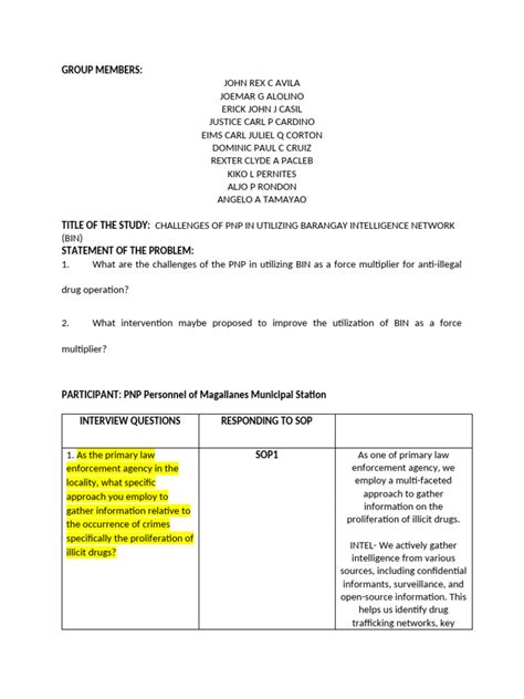 Terview Questions Corresponding Sop Group1 Pdf Crimes Crime