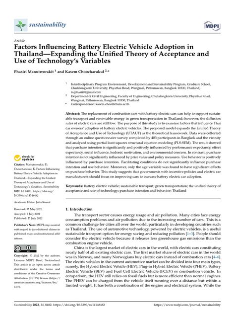 Factors Influencing Battery Electric Vehicle Adoption In Thailand