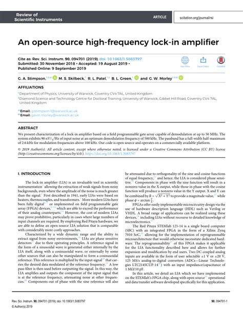 Pdf An Open Source High Frequency Lock In Amplifier