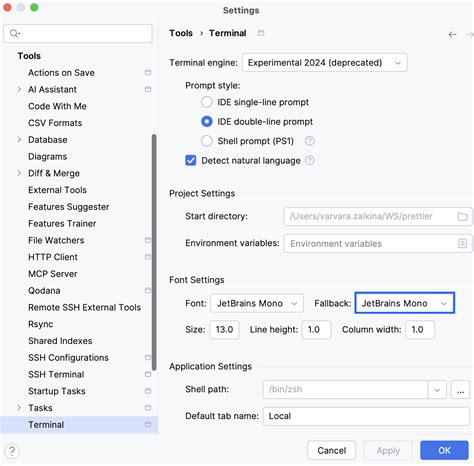 Terminal Settings Webstorm Documentation