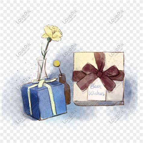 손으로 그린 수채화 문구 건조 꽃 선물 상자 Png 무료 자료 Png 일러스트 무료 다운로드 Lovepik
