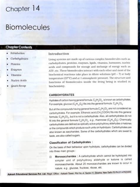 Akash Institute Biomolecules Notes Class 12 Jee Mains And Advanced Pdf