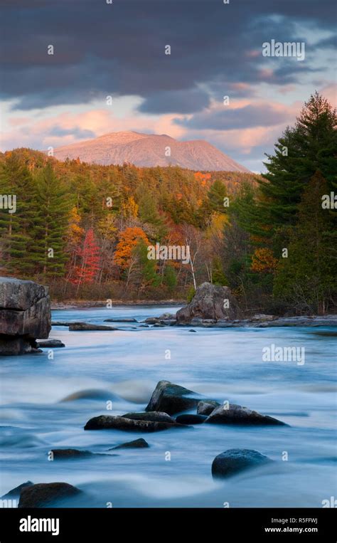 Usa Maine West Branch Of The Penobscot River And Mount Katahdin In