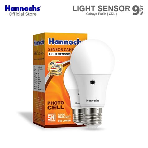 Jual Lampu Bohlam LED Light Sensor Hannochs Sensor Cahaya Hannochs 9W 12W Cahaya Putih