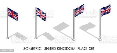 영국과 북아일랜드의 국기가 정적 위치와 깃대에 움직이고 있습니다 3d 벡터 등측투영법에 대한 스톡 벡터 아트 및 기타 이미지 등측투영법 영국 국기 기 Istock