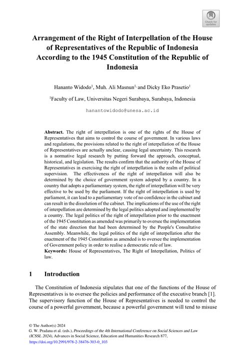Pdf Arrangement Of The Right Of Interpellation Of The House Of