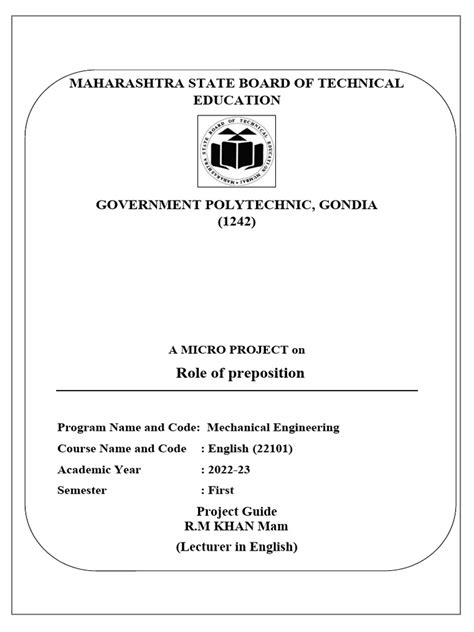 Akshay Micro Project 1st Year Pdf Preposition And Postposition Verb