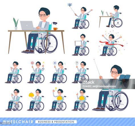 A Set Of Programmer Engineer Man In A Wheelchair Stock Illustration