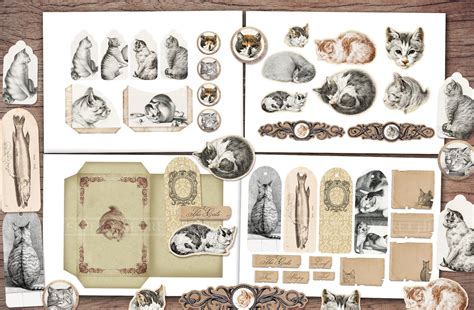 Cats Junk Journal Kit Printable  Pages With Ephemera Cover