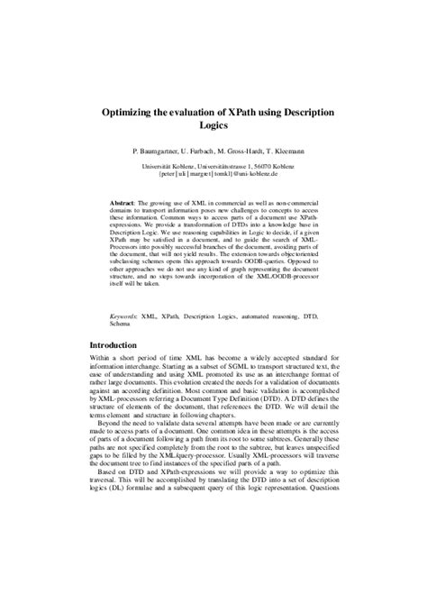 pdf optimizing the evaluation of xpath using description logics