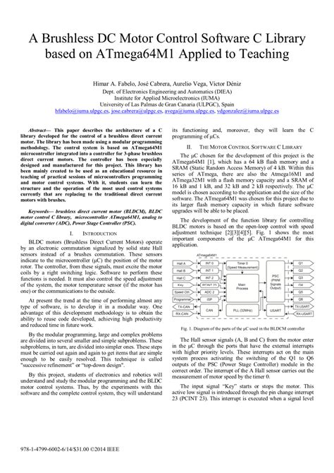 Pdf A Brushless Dc Motor Control Software C Library Based On Atmega64m1 Applied To Teaching