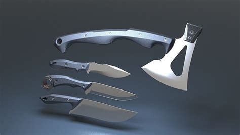 Hunting And Combat Modern Knife And Axe Pack X4 3d Model Collection Cgtrader
