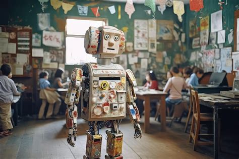 Robot Maestro Enseña Una Lección En La Escuela Ai Foto Premium