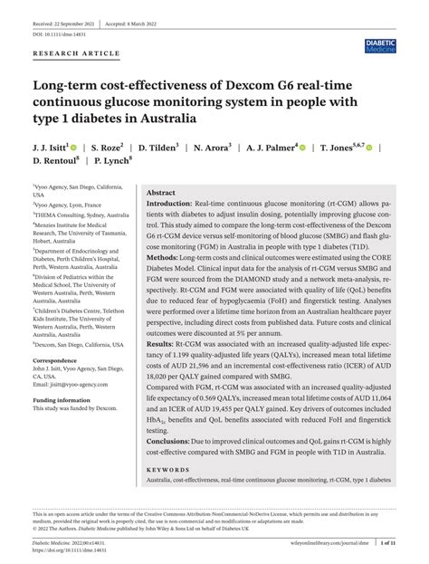 Pdf Long‐term Cost‐effectiveness Of Dexcom G6 Real‐time Continuous Glucose Monitoring System