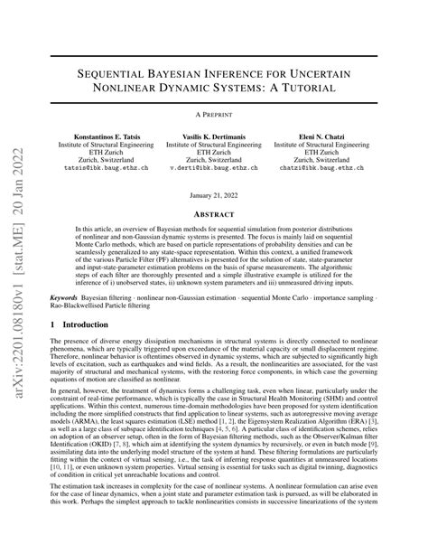 Pdf Sequential Bayesian Inference For Uncertain Nonlinear Dynamic Systems A Tutorial